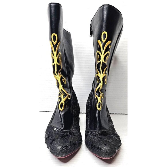 Disney | Shoes | Disney Princess Girl 23 Black Gold Embroidered Midcalf ...